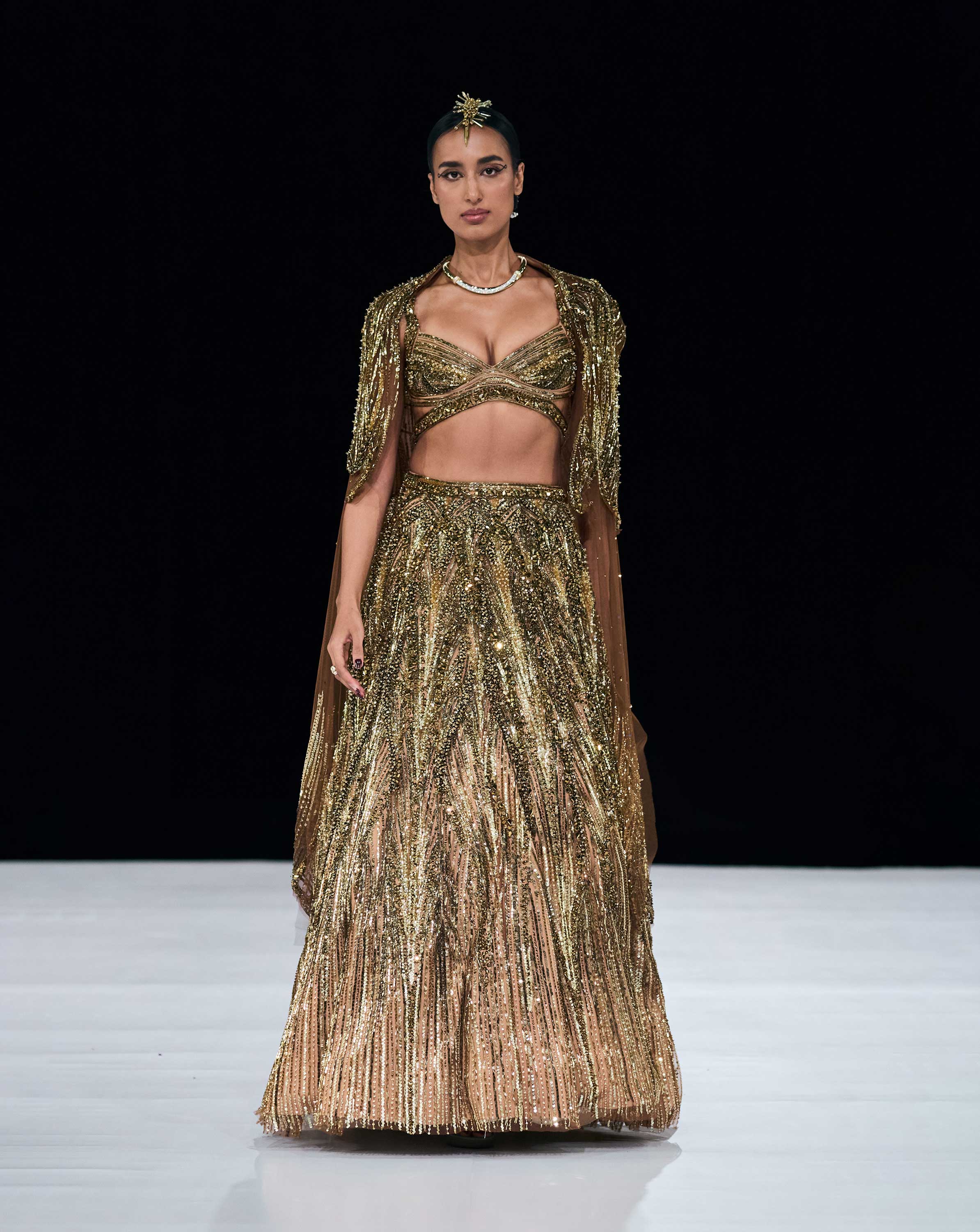 Gold Art Deco Lehenga – Gaurav Gupta International