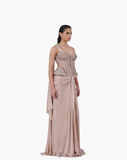 Woven Bodice Crystal-Draped Saree – Gaurav Gupta International